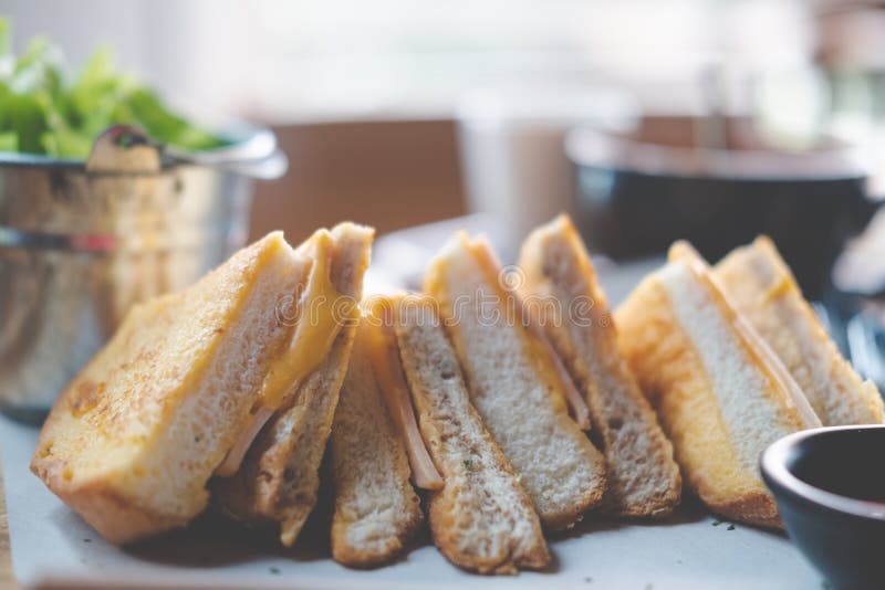 Triangle Toast Bread with Ham and Cheese Stock Photo - Image of dinner ...