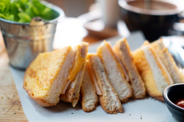 Triangle Toast Bread with Ham and Cheese Stock Image - Image of ...