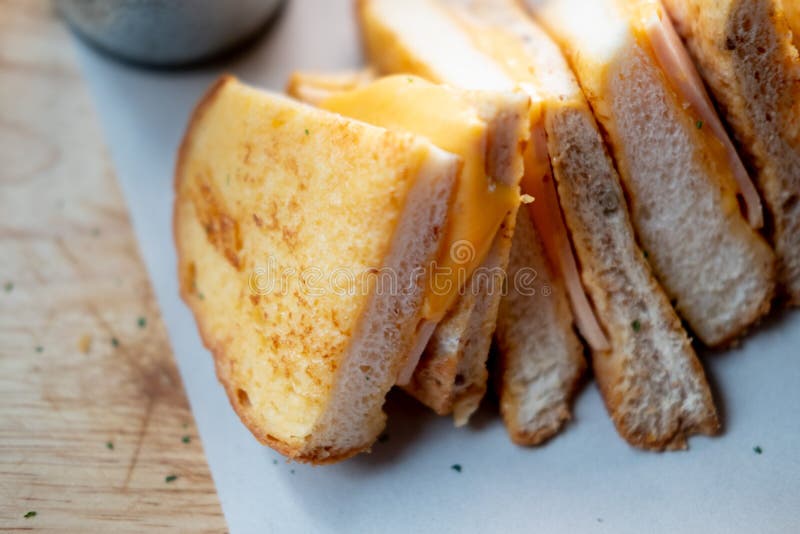 Triangle Toast Bread with Ham and Cheese Stock Photo - Image of meat ...