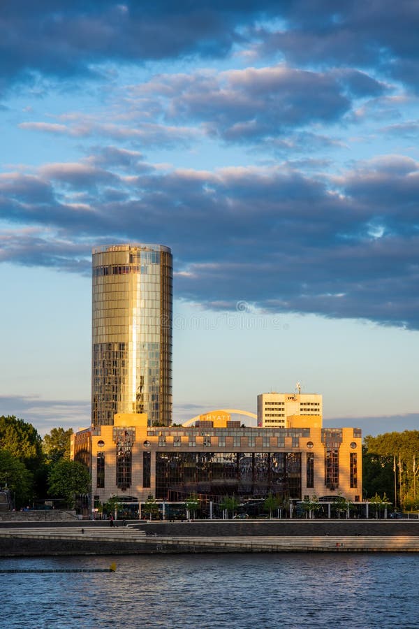 Triangle tower in Cologne editorial photography. Image of evening ...