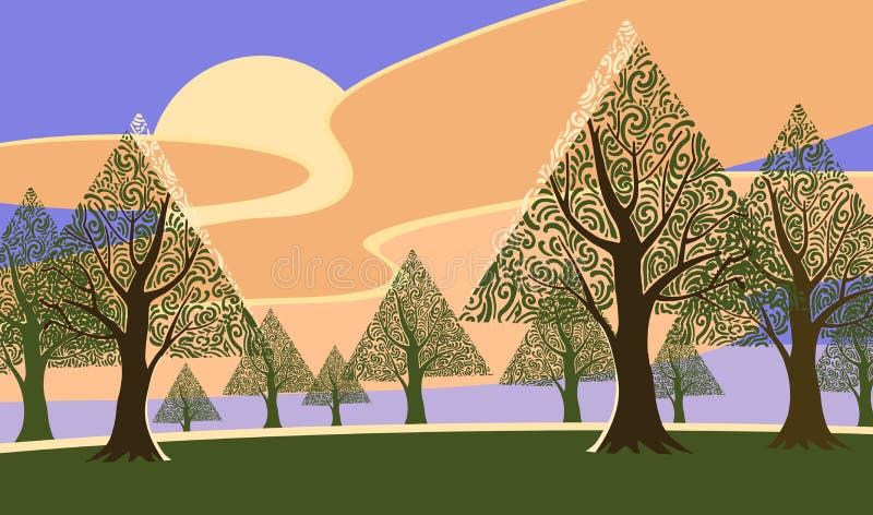 Green landscape with tree stock vector. Illustration of meadow - 19385933