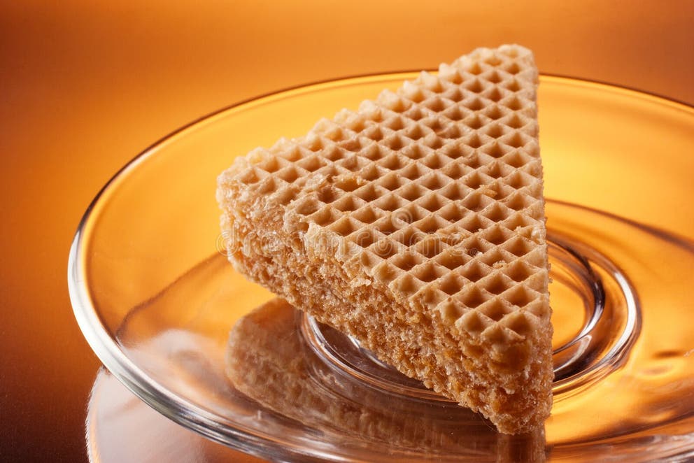 Triangle Wafer Cookie on Glass Plate Stock Image - Image of calories ...