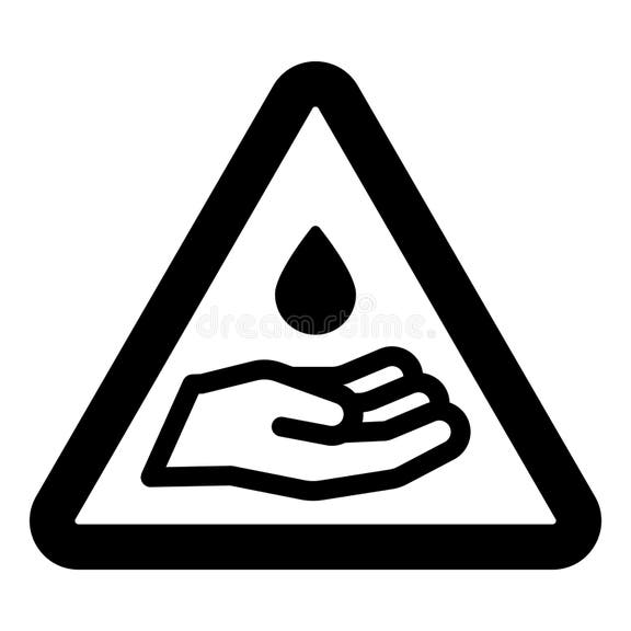 Triangle Warning with Drop and Hand Solid Icon, Danger Liquid Concept ...