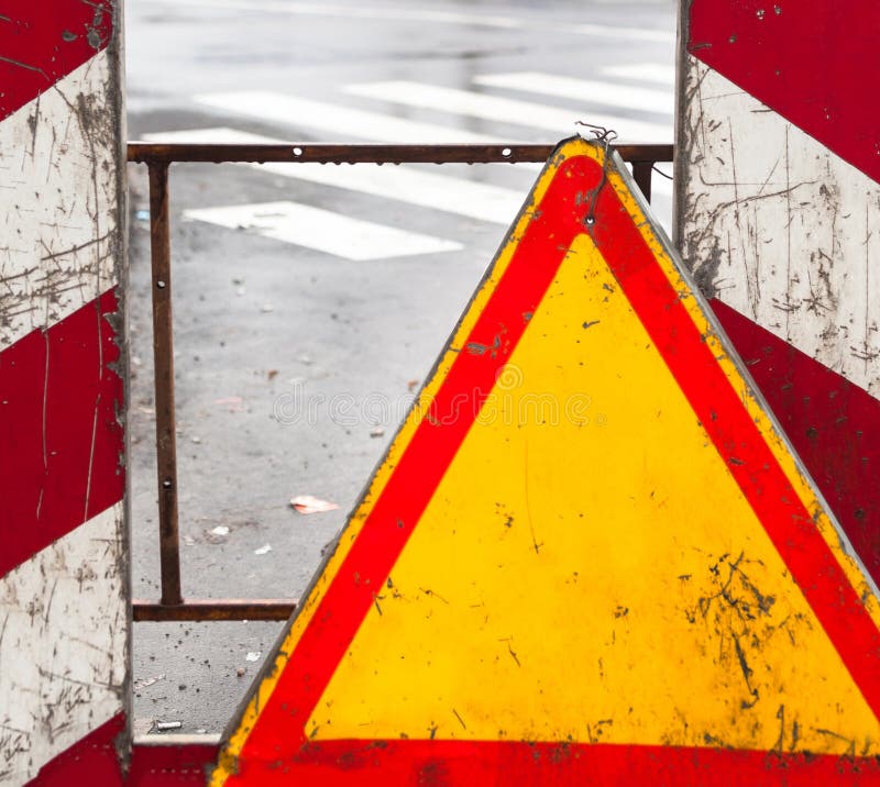 Triangle warning sign stock photo. Image of fence, caution - 183530210