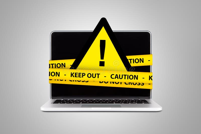 Triangle Warning Sign with Exclamation Mark on Laptop Computer Stock ...