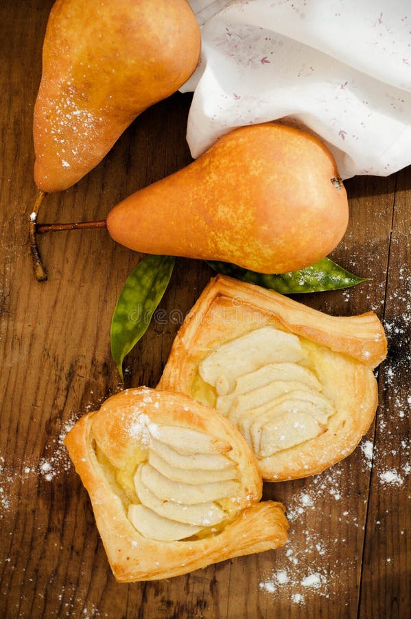 Triangle Wraps of Puff Pastry with Pear Stock Photo - Image of sweet ...