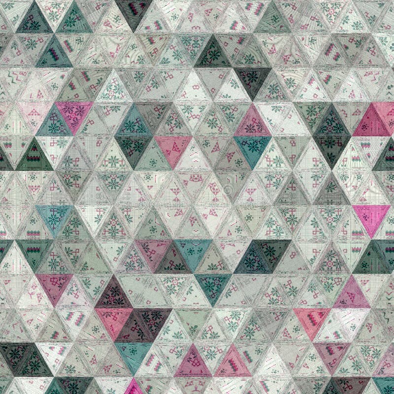 Patchwork Triangles Background in Grey and Pink with Embroidery Stock ...