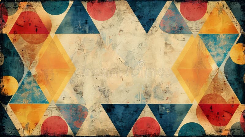 Geometric Greeting Card, Triangles and Circles of Various Colors Form a ...