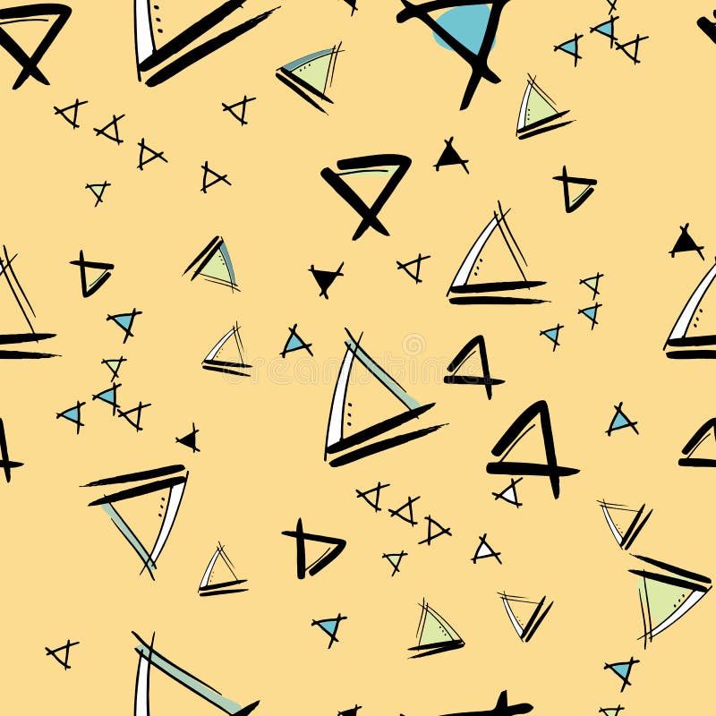 Triangles Floating Hand Drawn Vector Seamless Repeat Pattern with Ink ...