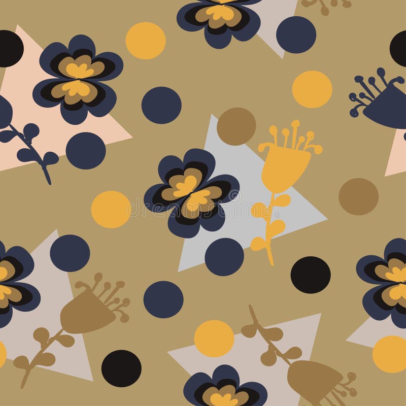 Triangles and Flowers on a Light Brown Stock Vector - Illustration of ...