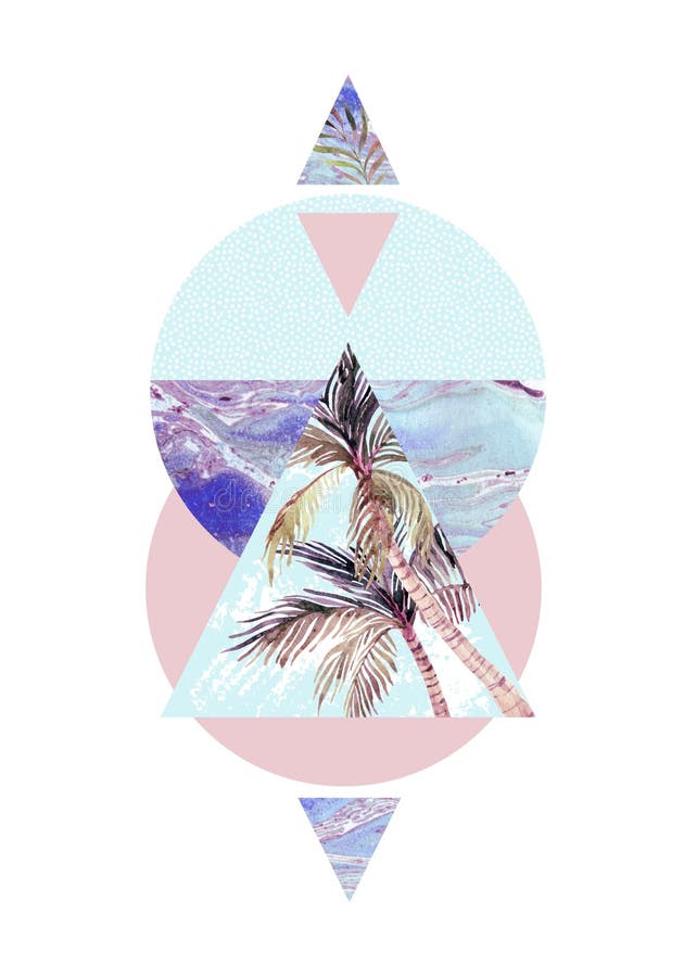 Triangles with Palm Tree, Leaf and Marble Grunge Textures. Stock ...