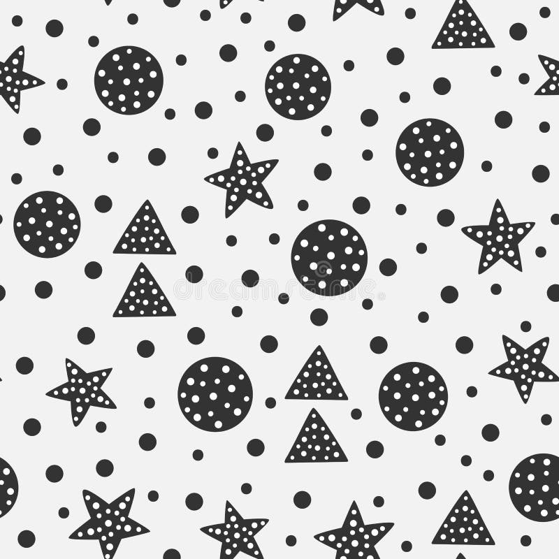 Triangles, Stars and Circles Drawn by Hand. Geometric Seamless Pattern ...