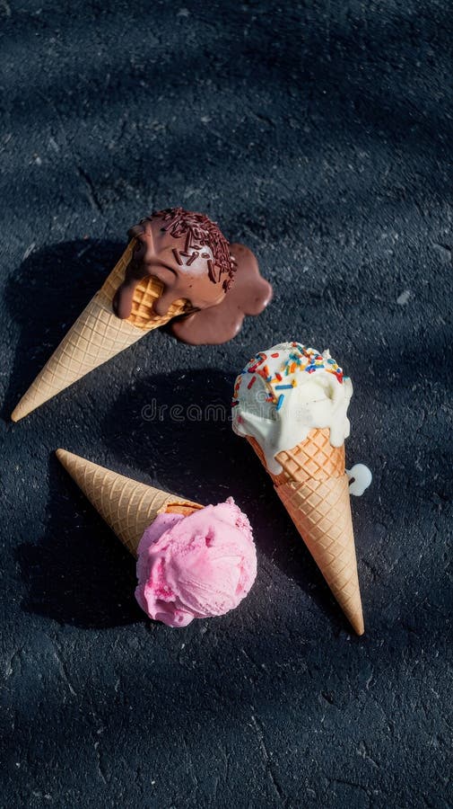 Triangular Arrangement of Ice Cream Cones with Different Flavors Stock ...