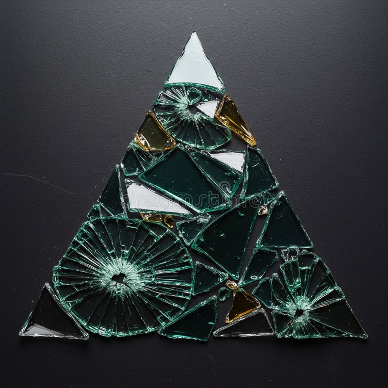 A Triangular Arrangement of Variously Colored Glass Shards on a Dark ...