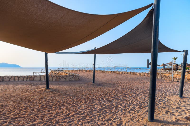 Triangular Awnings Over the Hot Sand of a Beach on the Red Sea Coast ...