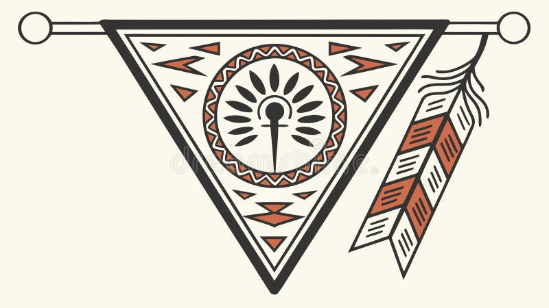 Triangular Banner with Sun Symbol and Feathers, Tribal Art, Vector ...