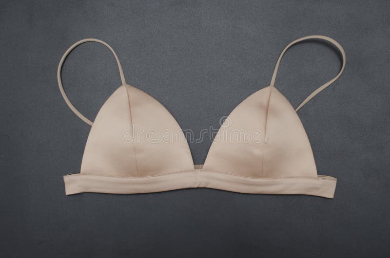 Triangular Beige Silk Bra Isolated on Black, Bralette Stock Photo ...