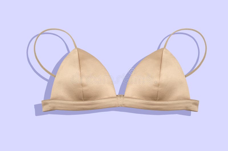 Triangular Beige Silk Bra Isolated on Blue, Bralette Stock Photo ...