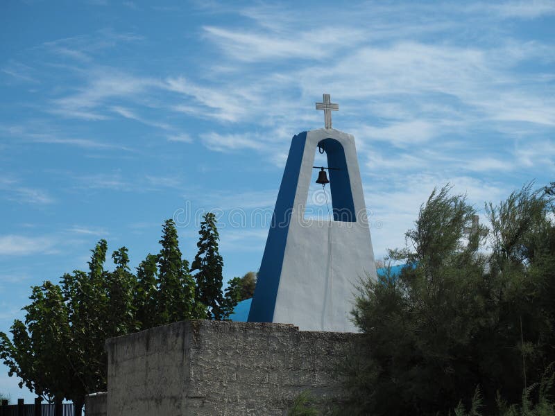 Triangular Bell Tower on Greek Church Stock Photo - Image of religious ...
