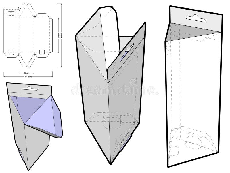 Triangular Box and Die-cut Pattern. Stock Vector - Illustration of open ...