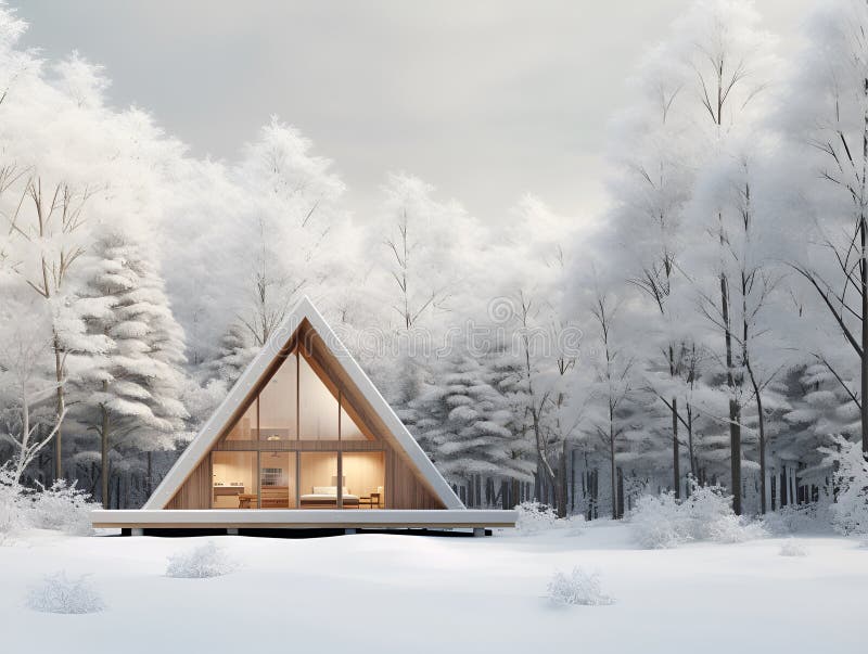 Triangular Cabin in Winter Snowy Forest, Ai Generative Stock ...
