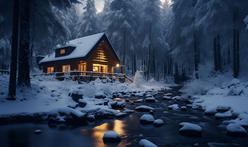 Triangular Cabin in Winter Snowy Forest, Ai Generative Stock ...