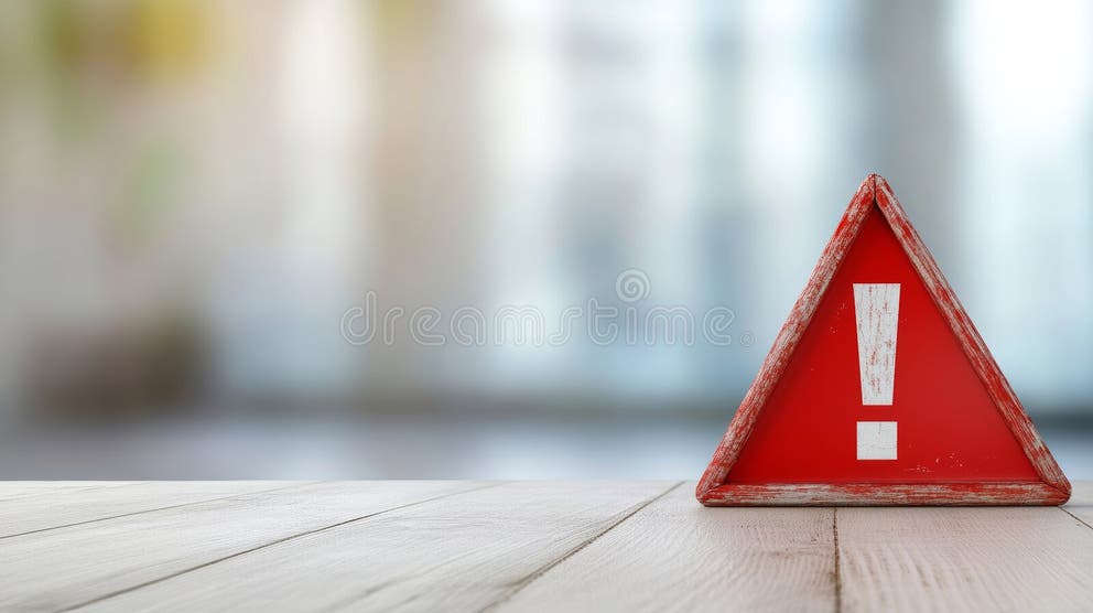 Caution Symbol on a Clean Table in a Bright Environment with a Blurred ...