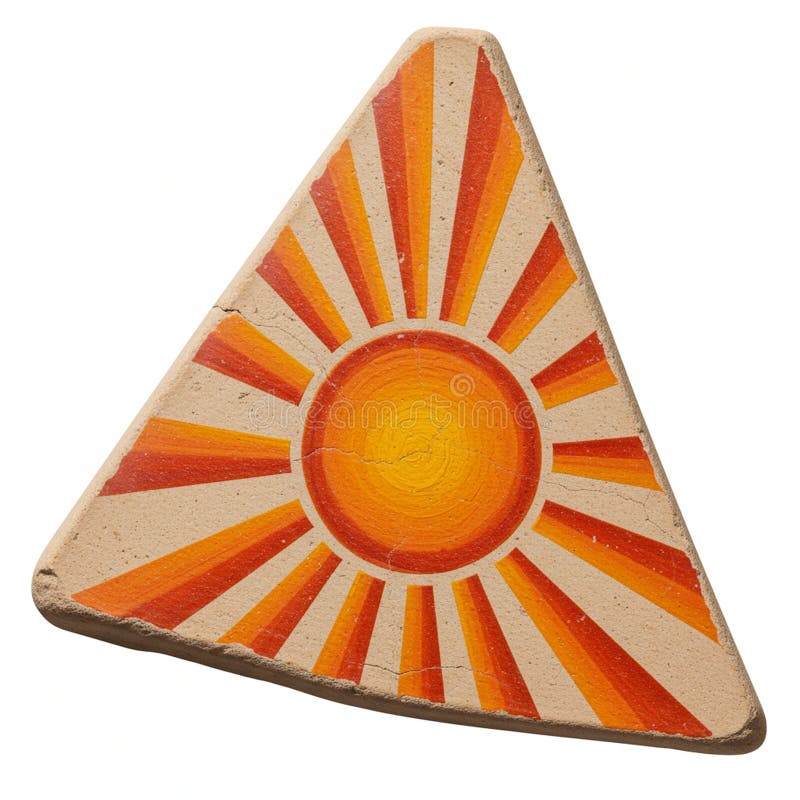 Triangular Ceramic Tile Featuring a Central Sun Motif. the Sun is ...