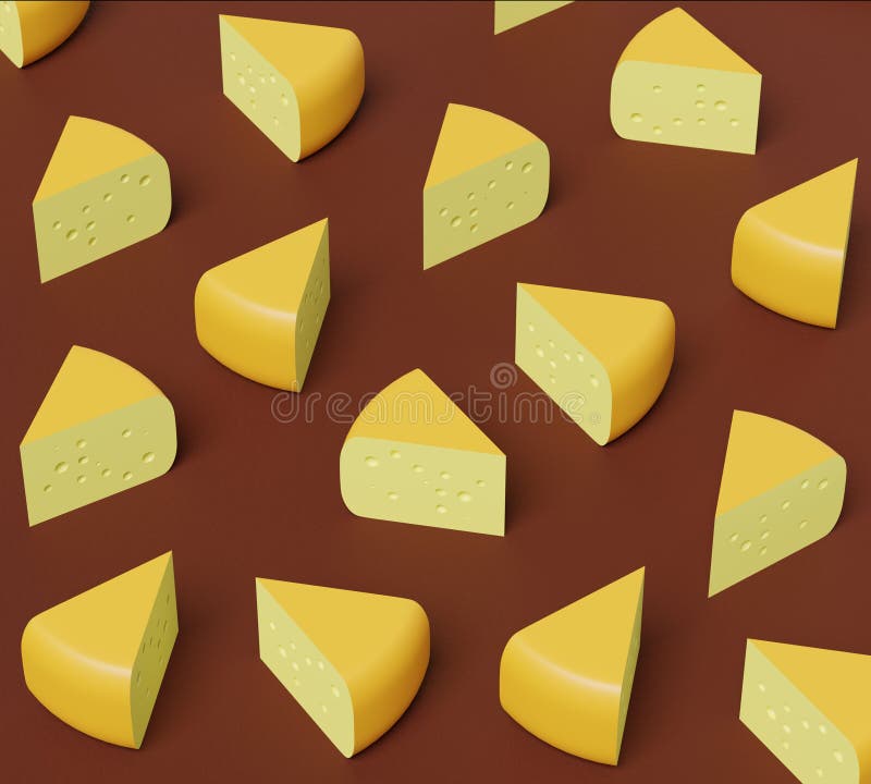 Triangular Cheese Pieces with Holes, 3d Rendering. Cheese, Dairy ...