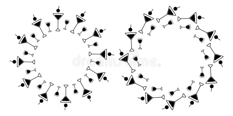 Triangular Cocktail and Shot Glasses Circular Frame Border Minimalistic ...