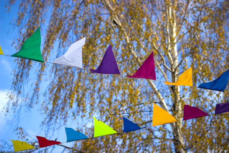 Triangular Colored Flags Fluttering Stock Image - Image of activity ...