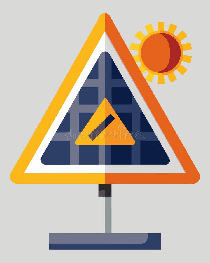 A Triangular Construction Zone Sign with Solar Panels on Each Side ...