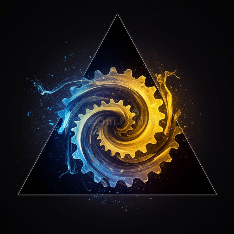 A Triangular Design Features an Interlocking Gear Motif at Its Center ...