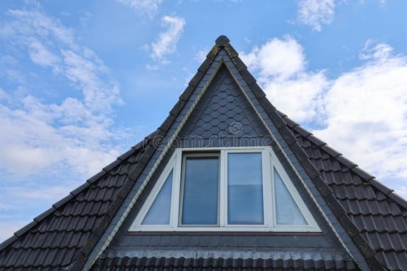 Triangular Dormer Window with Slate Cladding and Black Roof Tiles Under ...