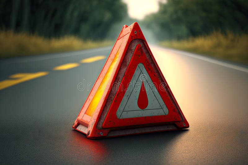 Triangular Emergency Stop Sign on Road Car Accident Stock Illustration ...