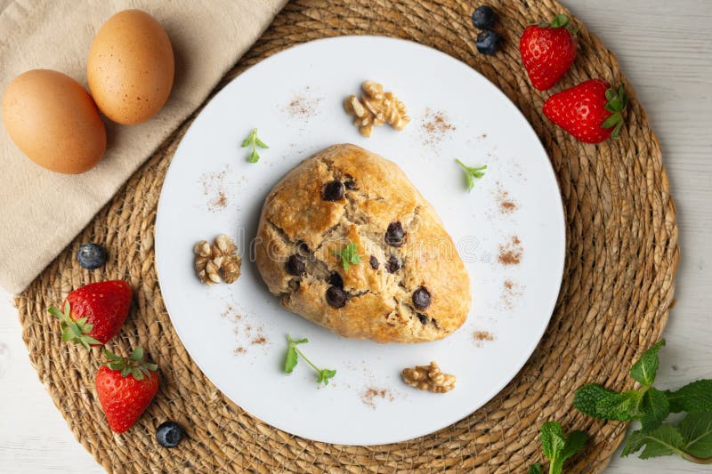Triangular English Scones with Dark Chocolate Chips. Top View Table ...