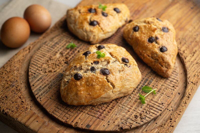 Triangular English Scones with Dark Chocolate Chips. Stock Image ...