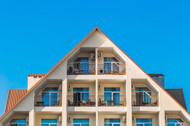Triangular Facade of a Modern Building Interior, a Hotel for Relaxation ...