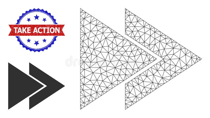Polygonal Mesh Fast Forward Icon and Scratched Bicolor Take Action ...