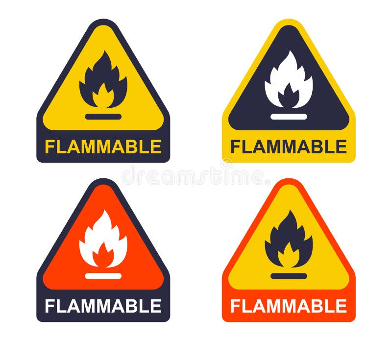 Triangular Fire Sign. Set Carefully Flammable Substance Stock Vector ...