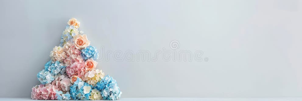 Triangular Floral Arrangement with Hydrangeas and a Single Rose, on a ...