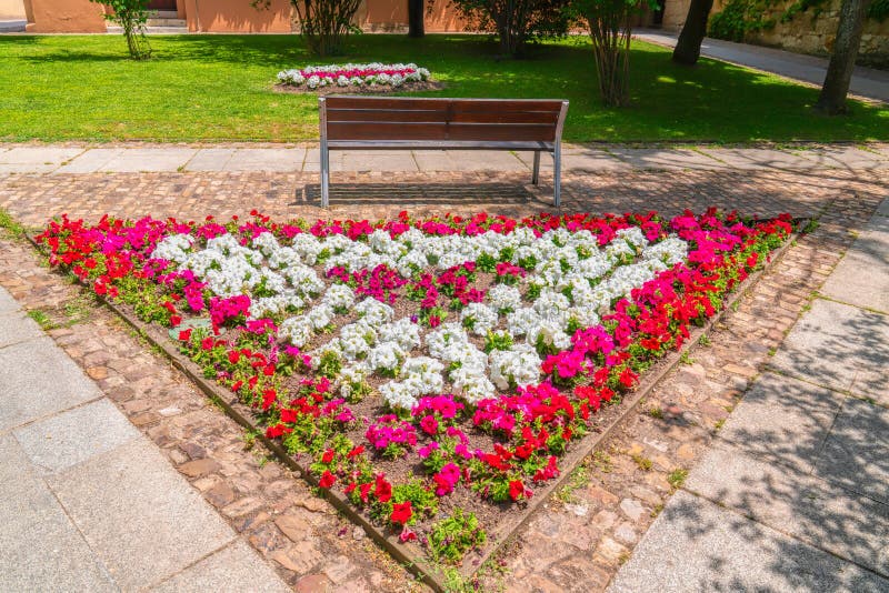 Triangular Flower Garden Red White Pink Flowers Park Stock Photos ...