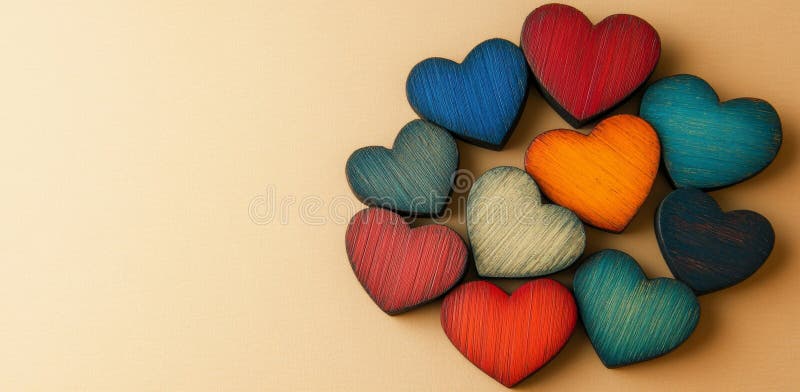 A Triangular Formation of Pastel-colored Hearts on a Neutral Background ...