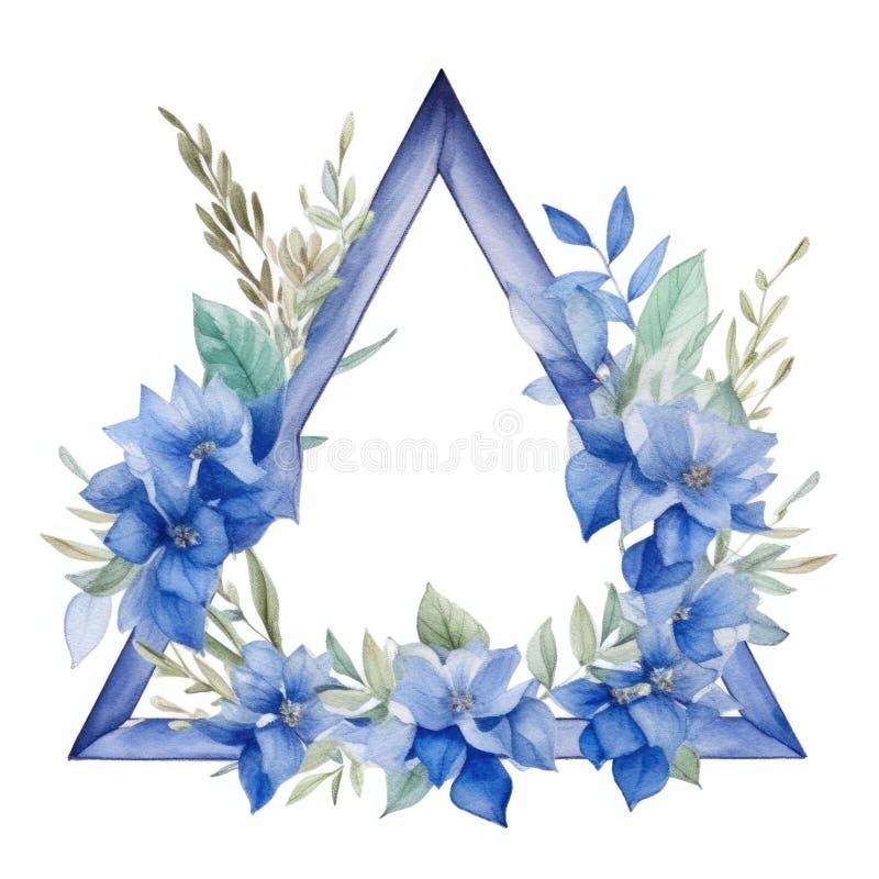 A Triangular Frame Adorned with Watercolor Blue Flowers and Foliage ...