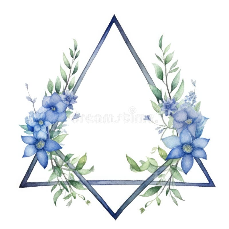A Triangular Frame Adorned with Watercolor Blue Flowers and Foliage ...