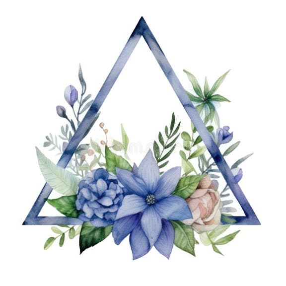 A Triangular Frame Adorned with Watercolor Blue Flowers and Foliage ...