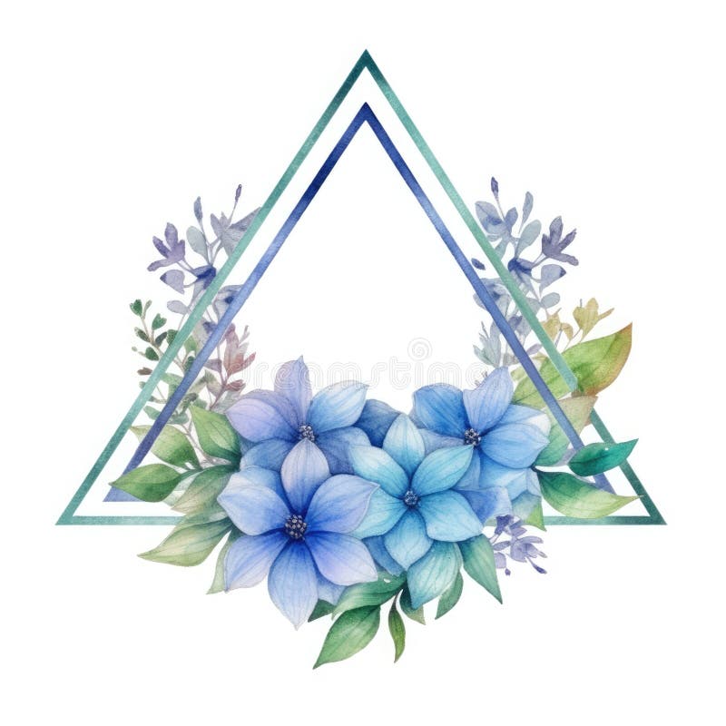 A Triangular Frame Adorned with Watercolor Blue Flowers and Foliage ...