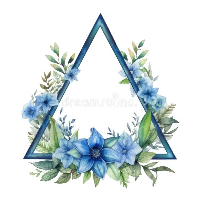 A Triangular Frame Adorned with Watercolor Blue Flowers and Foliage ...