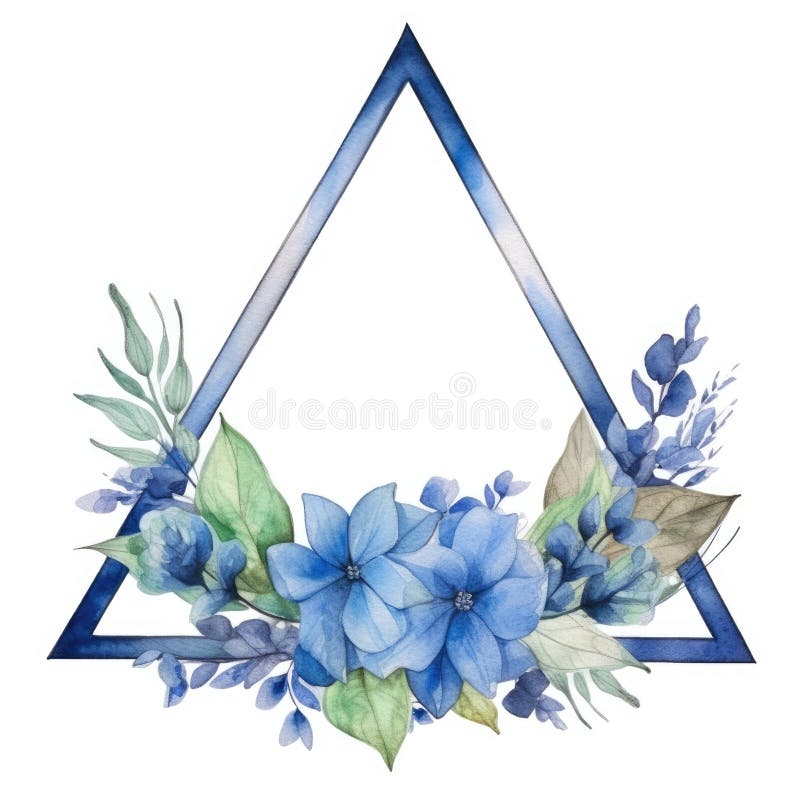 A Triangular Frame Adorned with Watercolor Blue Flowers and Foliage ...