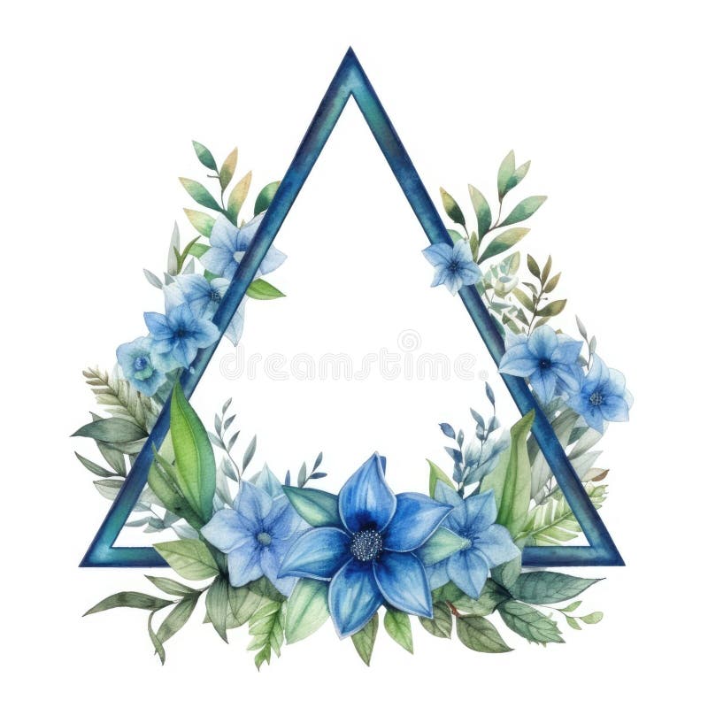 A Triangular Frame Adorned with Watercolor Blue Flowers and Foliage ...